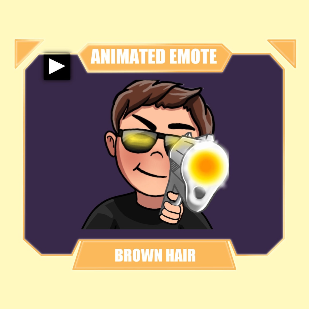 Animated Twitch Emote | Cool Guy With Gun Brown Hair | Shooter Emote ...