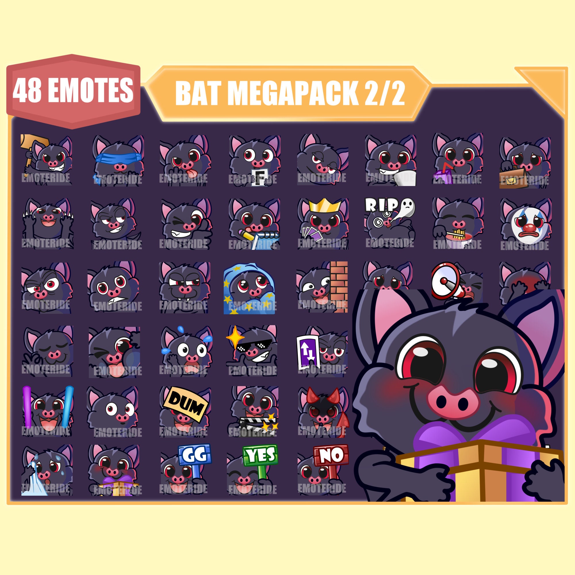BLACK GRAY BAT Emote Bundle for Twitch 2 Kick Emotes Youtube Emotes ...