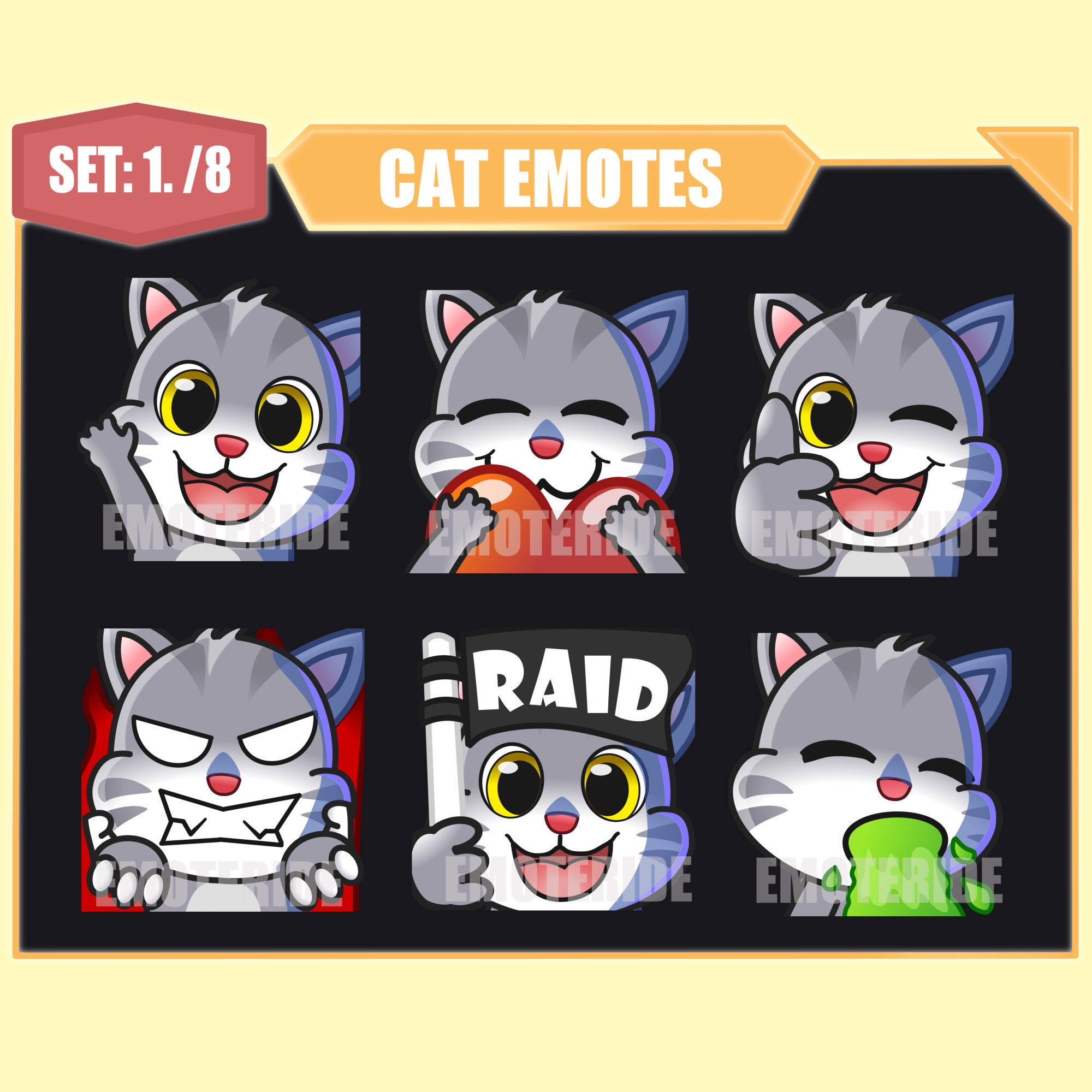 Gray Tabby Cat Twitch Emote Pack 1 Hi Heart Thumbs Up - Etsy