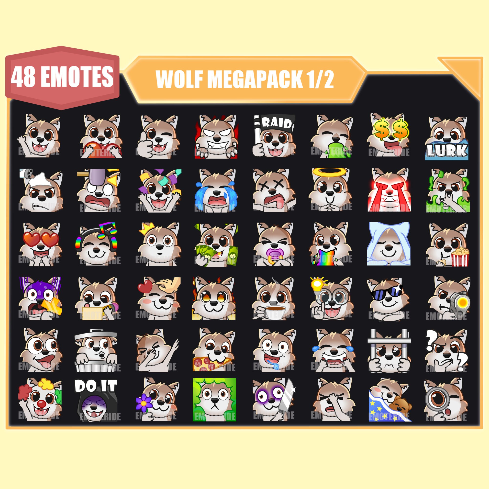 WHITE-BROWN WOLF Emote Bundle for Twitch | Youtube Emotes | Discord ...