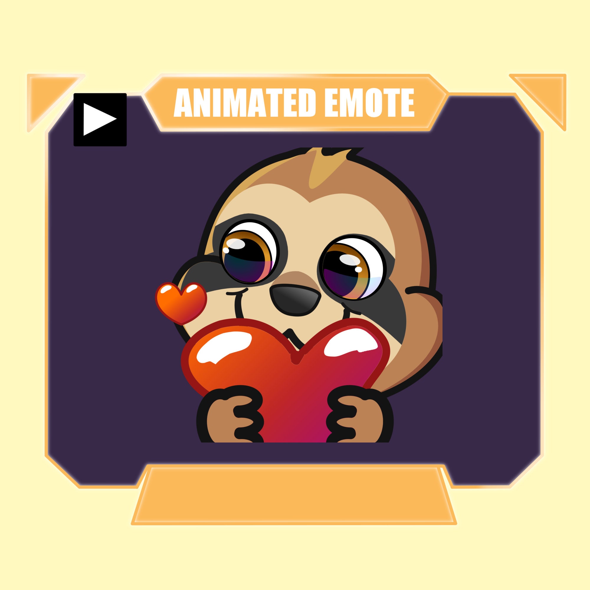 ANIMATED Sloth With Heart Emote for Twitch Kick Discord Youtube Stream Sloth Holding Heart Love ...