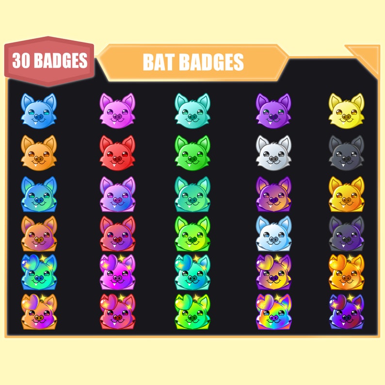 30 Bat Bit Badges for Twitch Colorful Cute Bat Sub Badges - Etsy