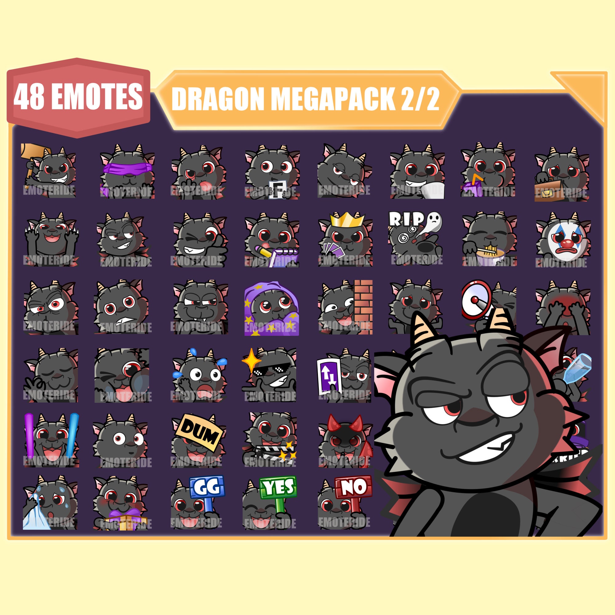 BLACK DRAGON Emote Bundle 2 for Twitch Kick Youtube Emotes Discord ...