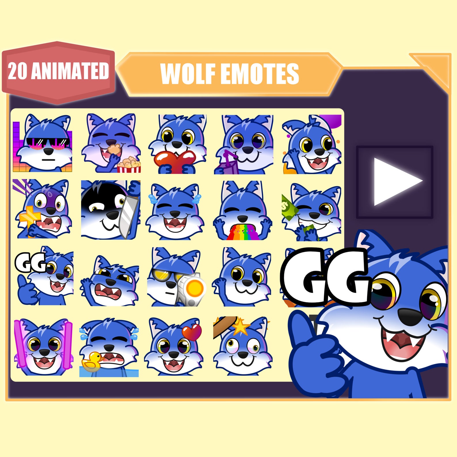ANIMATED Blue Wolf Emote Bundle for Twitch Youtube Emotes Discord ...