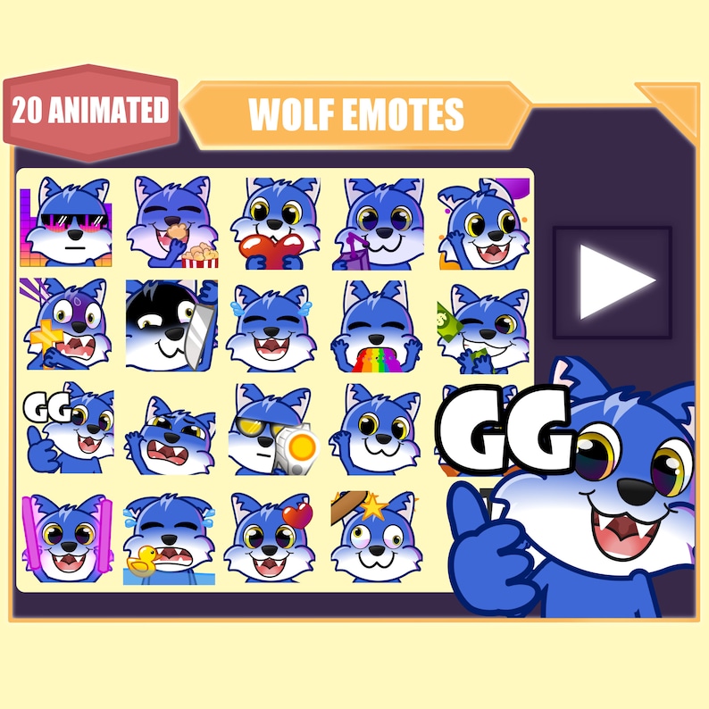 ANIMATED Blue Wolf Emote Bundle for Twitch Youtube Emotes Discord ...