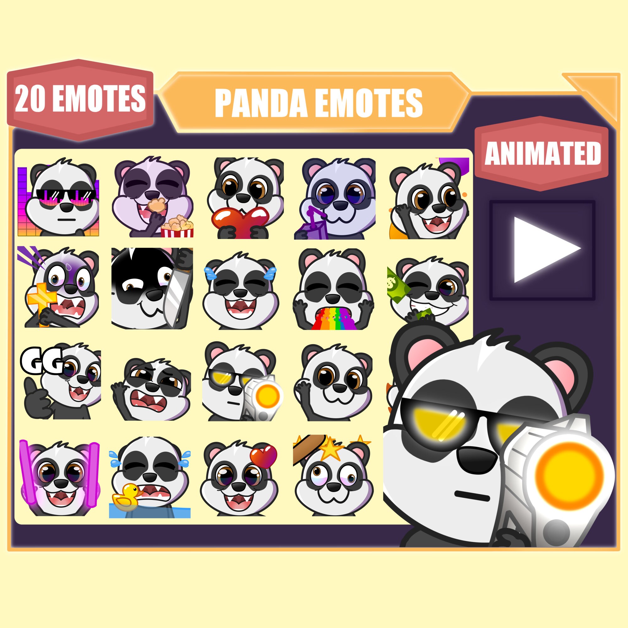 ANIMATED Panda Emote Bundle for Twitch Youtube Emotes - Etsy