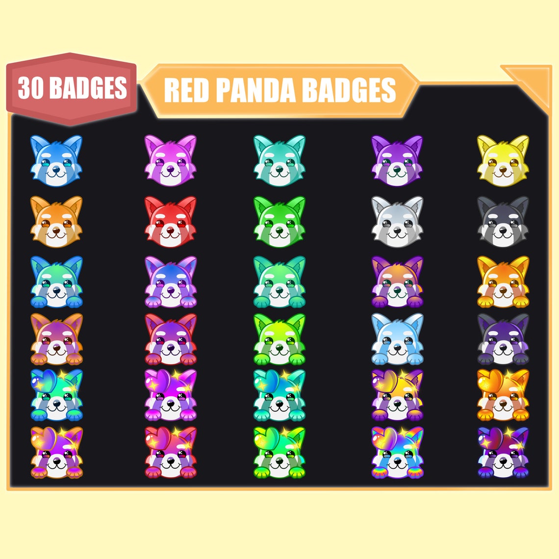 30 Red Panda Bit Badges for Twitch Colorful Cute Red Panda Sub Badges ...