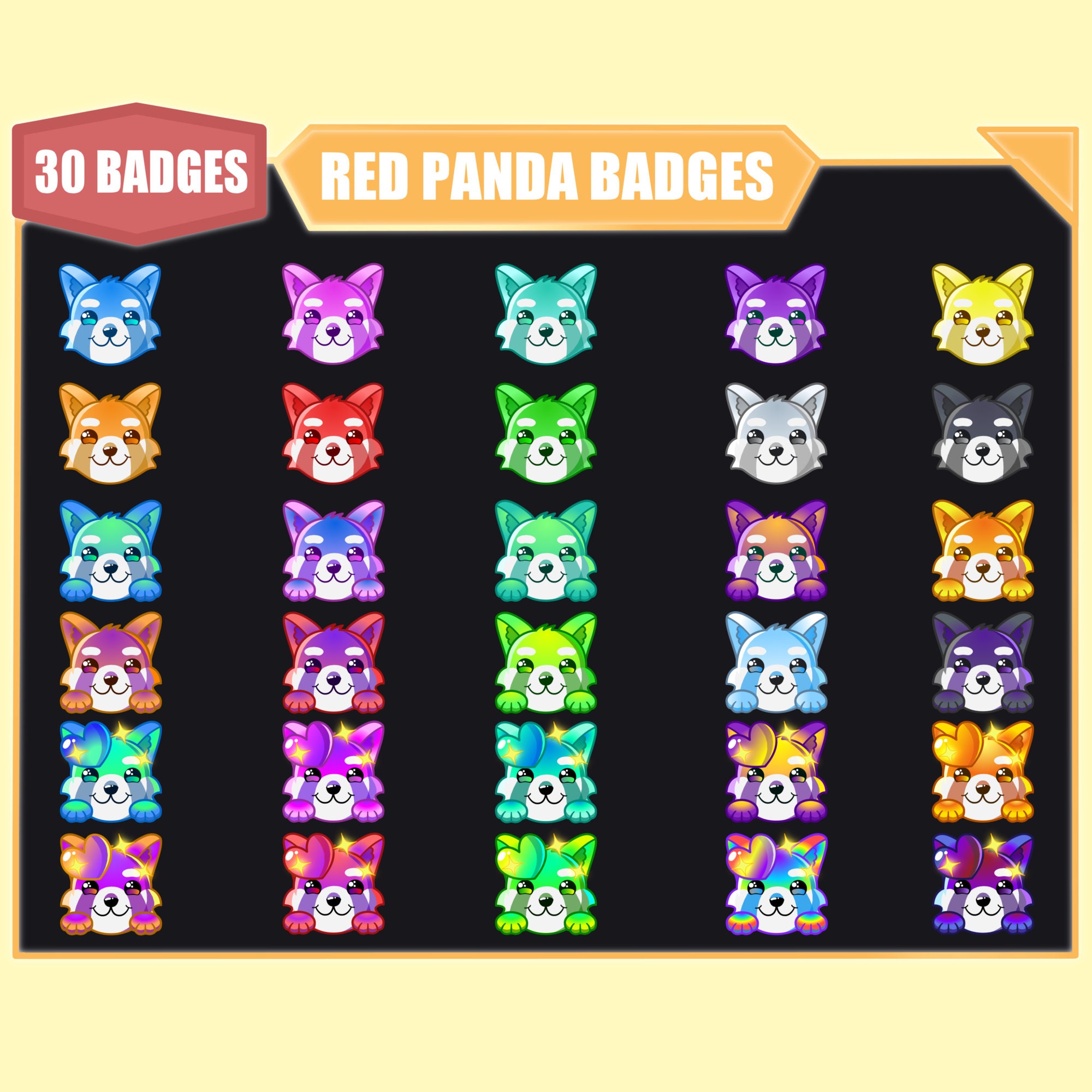 30 Red Panda Bit Badges for Twitch Colorful Cute Red Panda Sub Badges ...