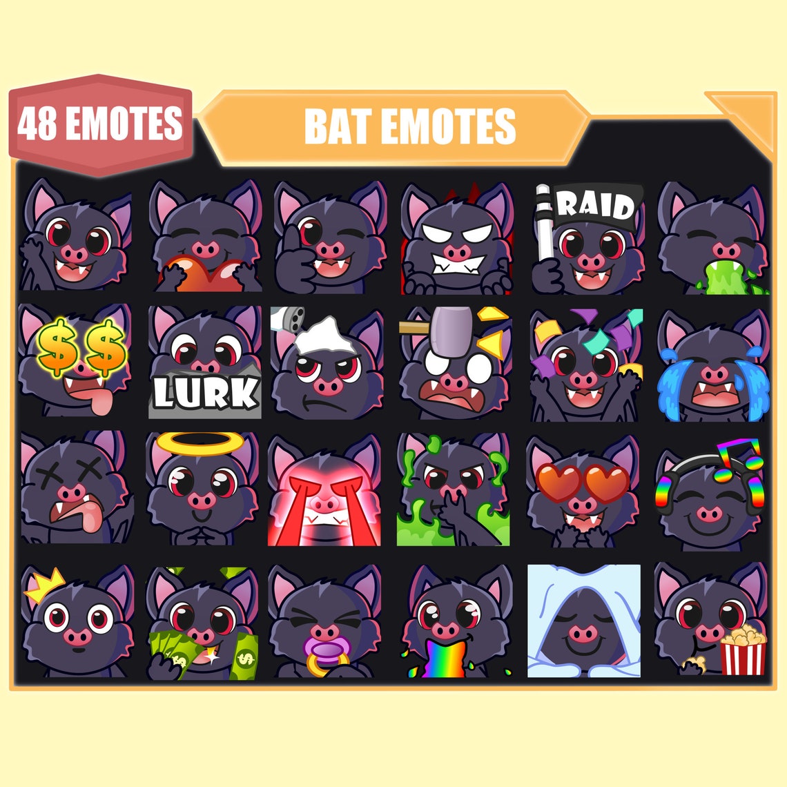 BLACK GRAY BAT Emote Bundle for Twitch Youtube Emotes - Etsy