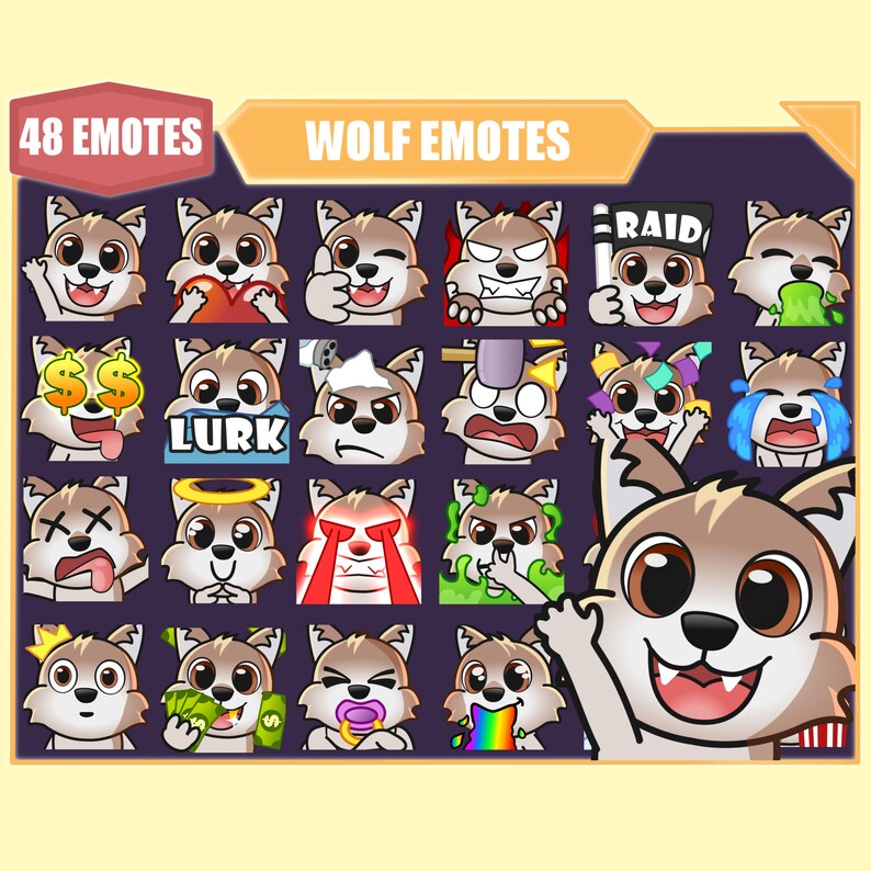 WHITE-BROWN WOLF Emote Bundle for Twitch Youtube Emotes - Etsy