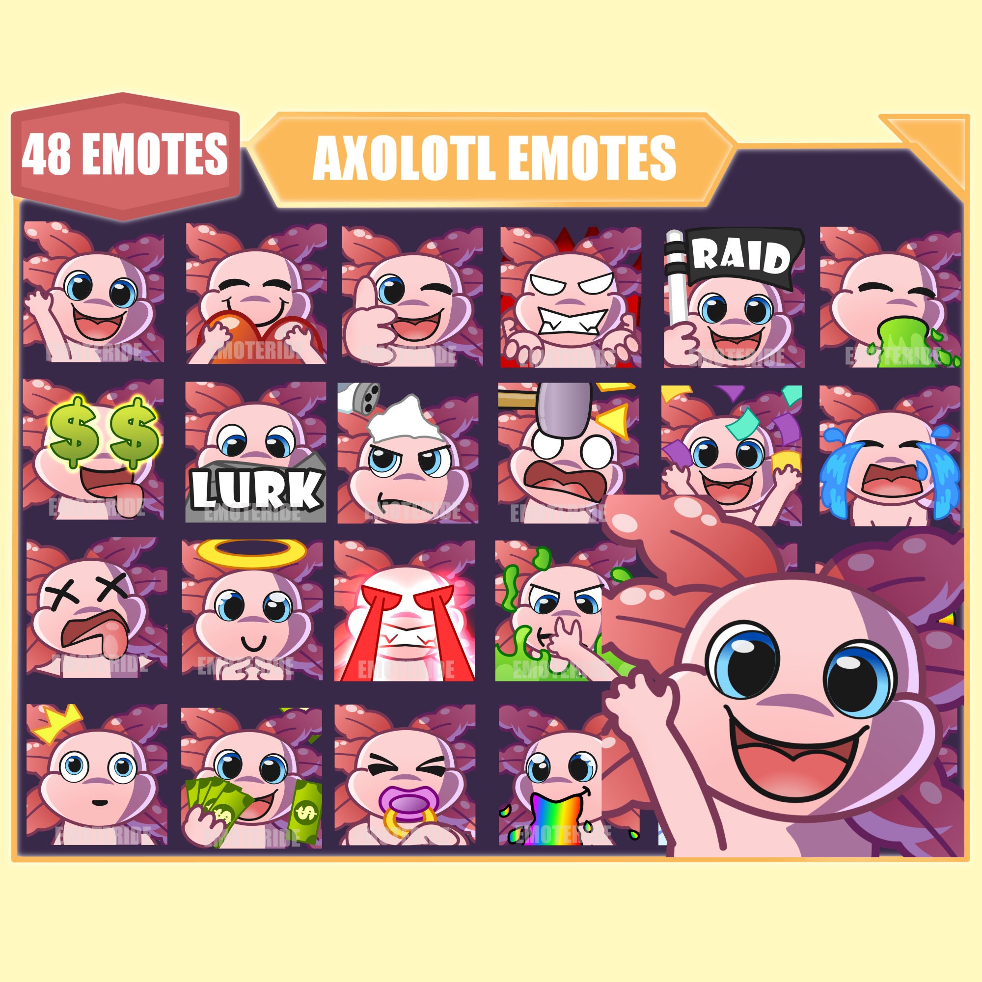 AXOLOTL Emote Bundle for Twitch Youtube Emotes Discord Emotes Streamer ...