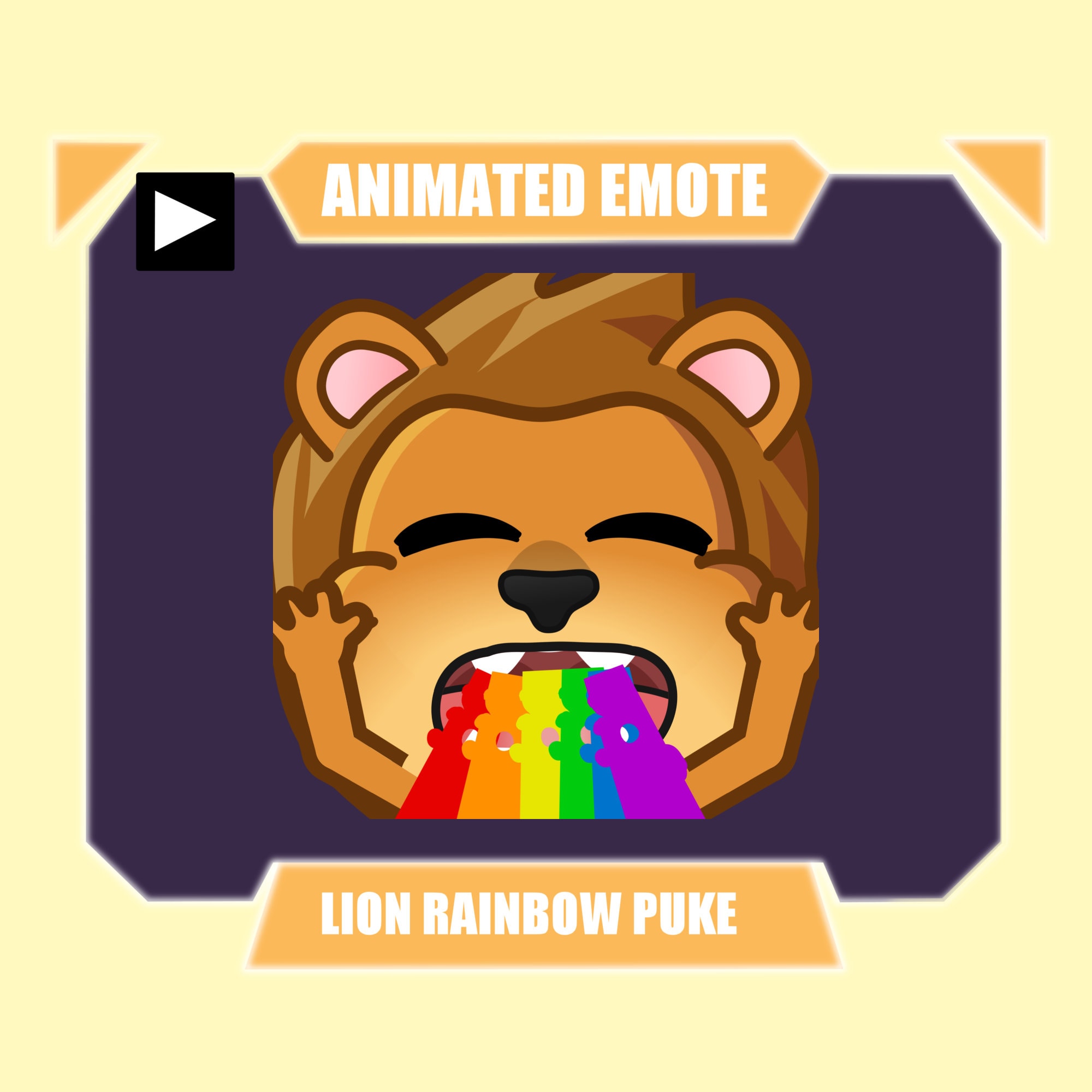 ANIMATED Lion Rainbow Puke Emote for Twitch Discord Youtube Stream Lion ...