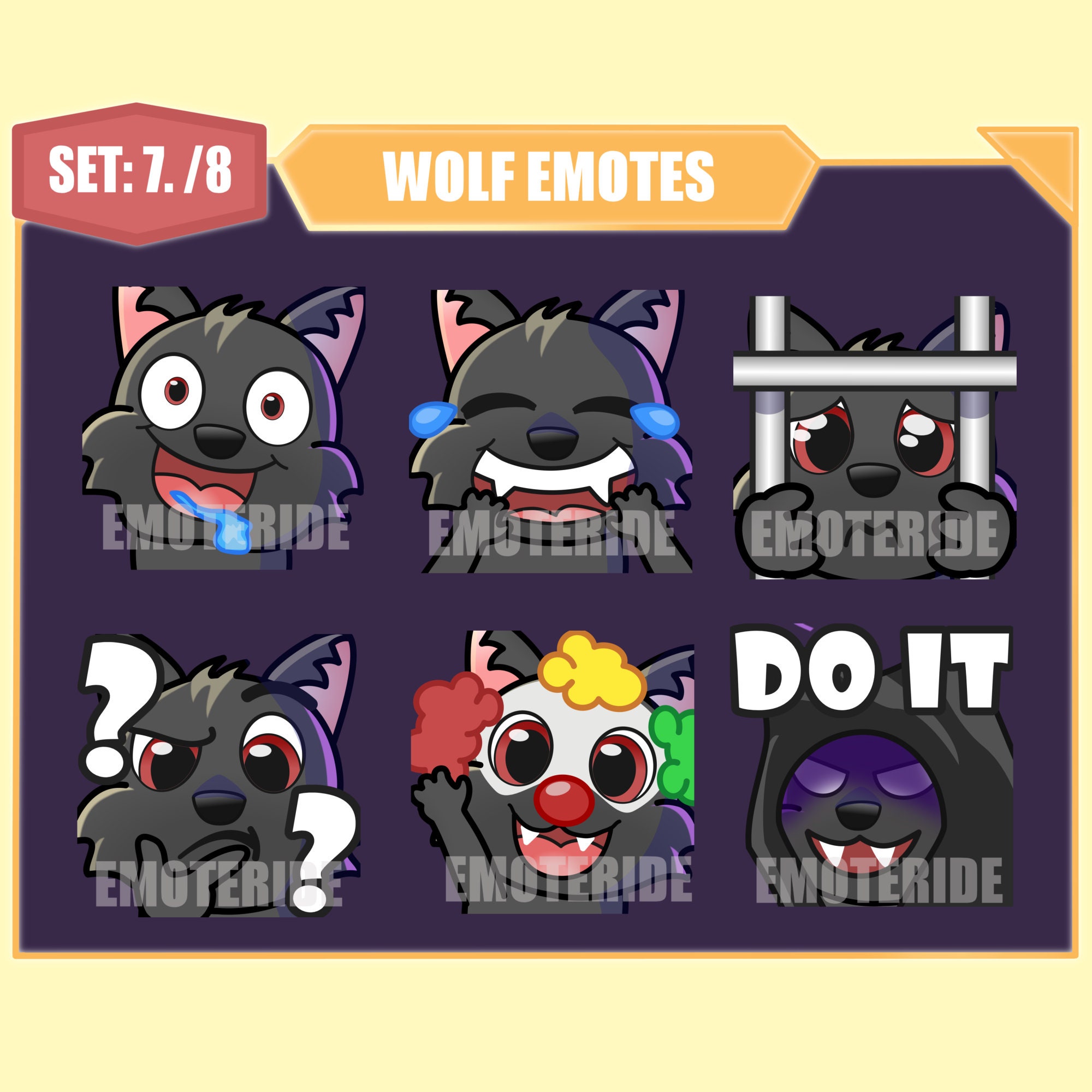 Black Wolf Twitch Emote Pack 7 Derp, Lol, in Prison, Thinking, Clown ...