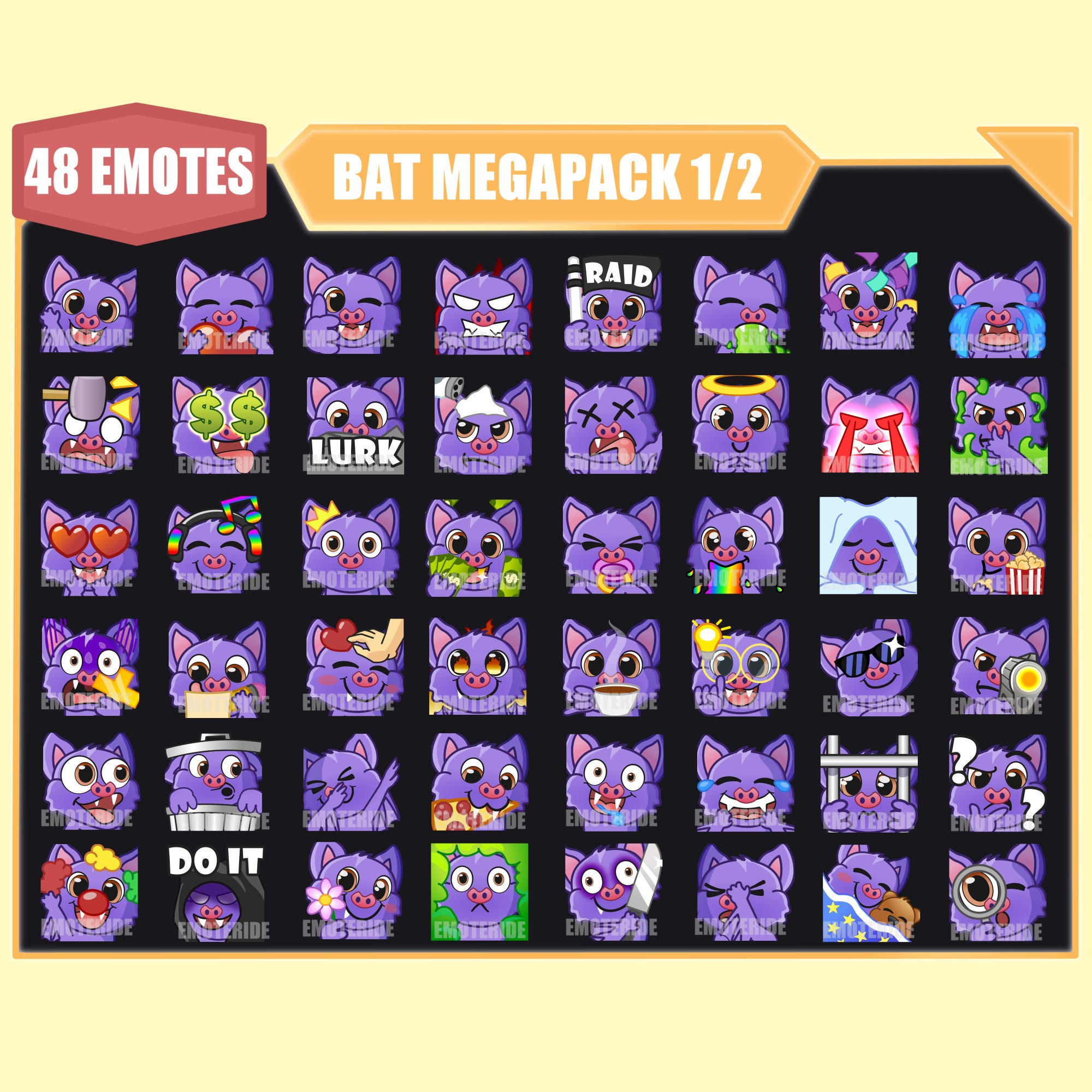 PURPLE BAT Emote Bundle for Twitch | Youtube Emotes | Discord Emotes ...