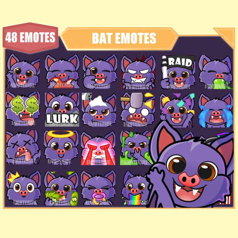 PURPLE BAT Emote Bundle for Twitch Youtube Emotes Discord - Etsy
