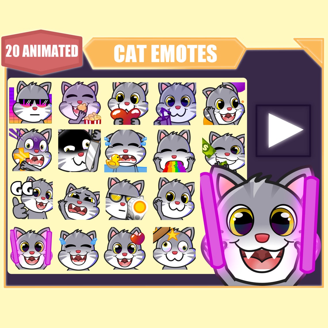 ANIMATED Gray Cat Emote Bundle for Twitch Youtube Emotes - Etsy