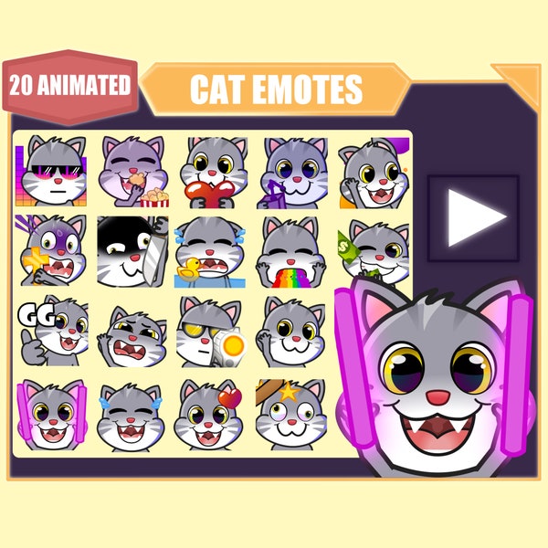WHITE CAT ANIMATED Emote Pack for Twitch Youtube Emotes Discord Emotes ...