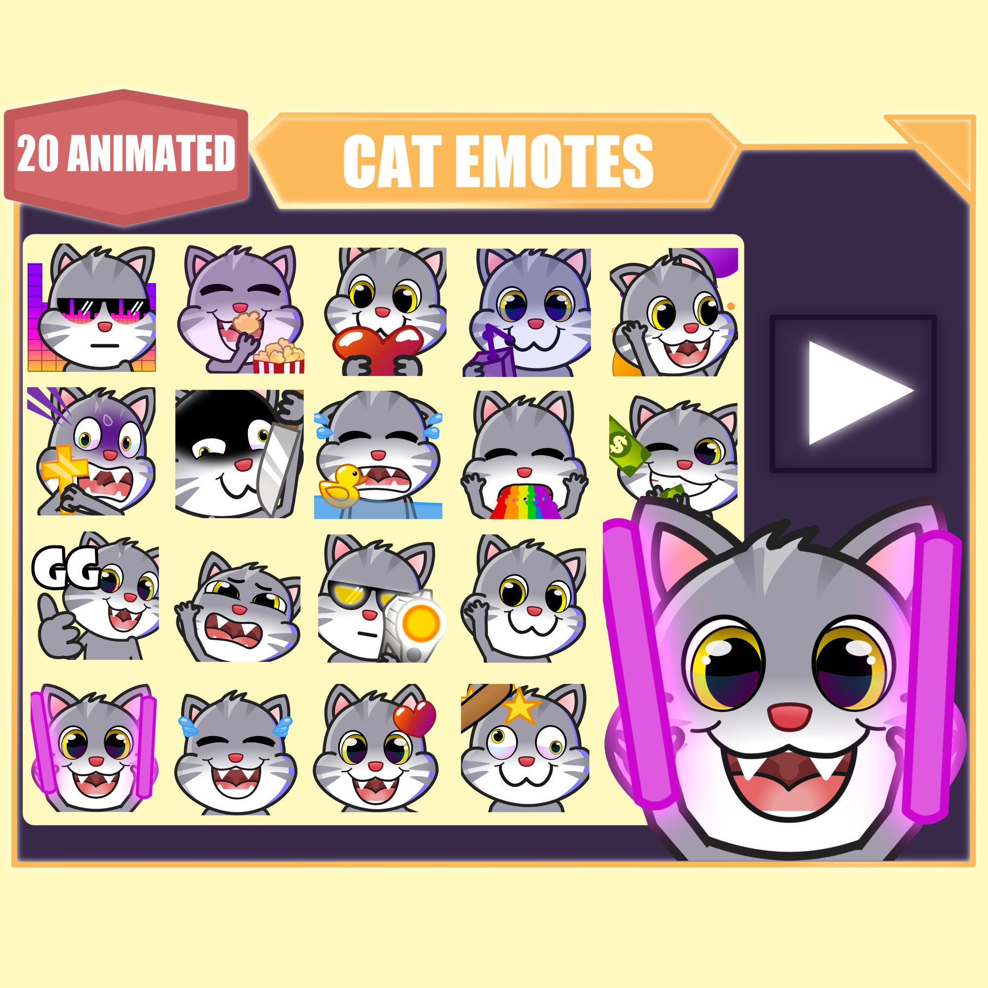 ANIMATED Gray Cat Emote Bundle for Twitch | Youtube Emotes | Discord ...