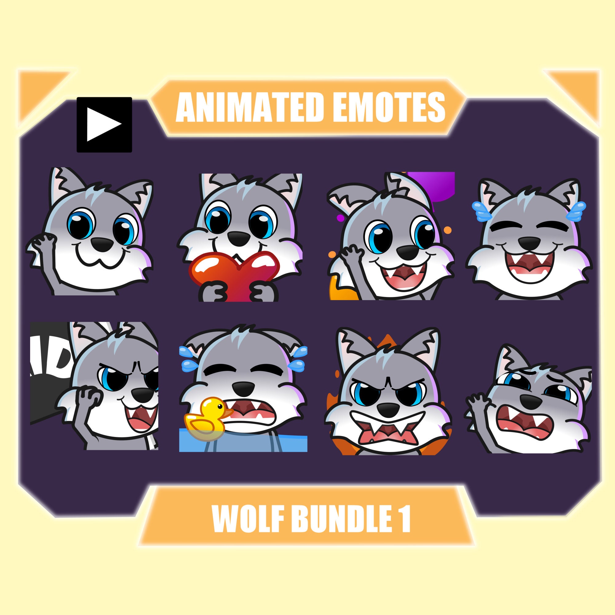 GRAY WOLF ANIMATED Emote Pack for Twitch | Youtube Emotes | Discord ...