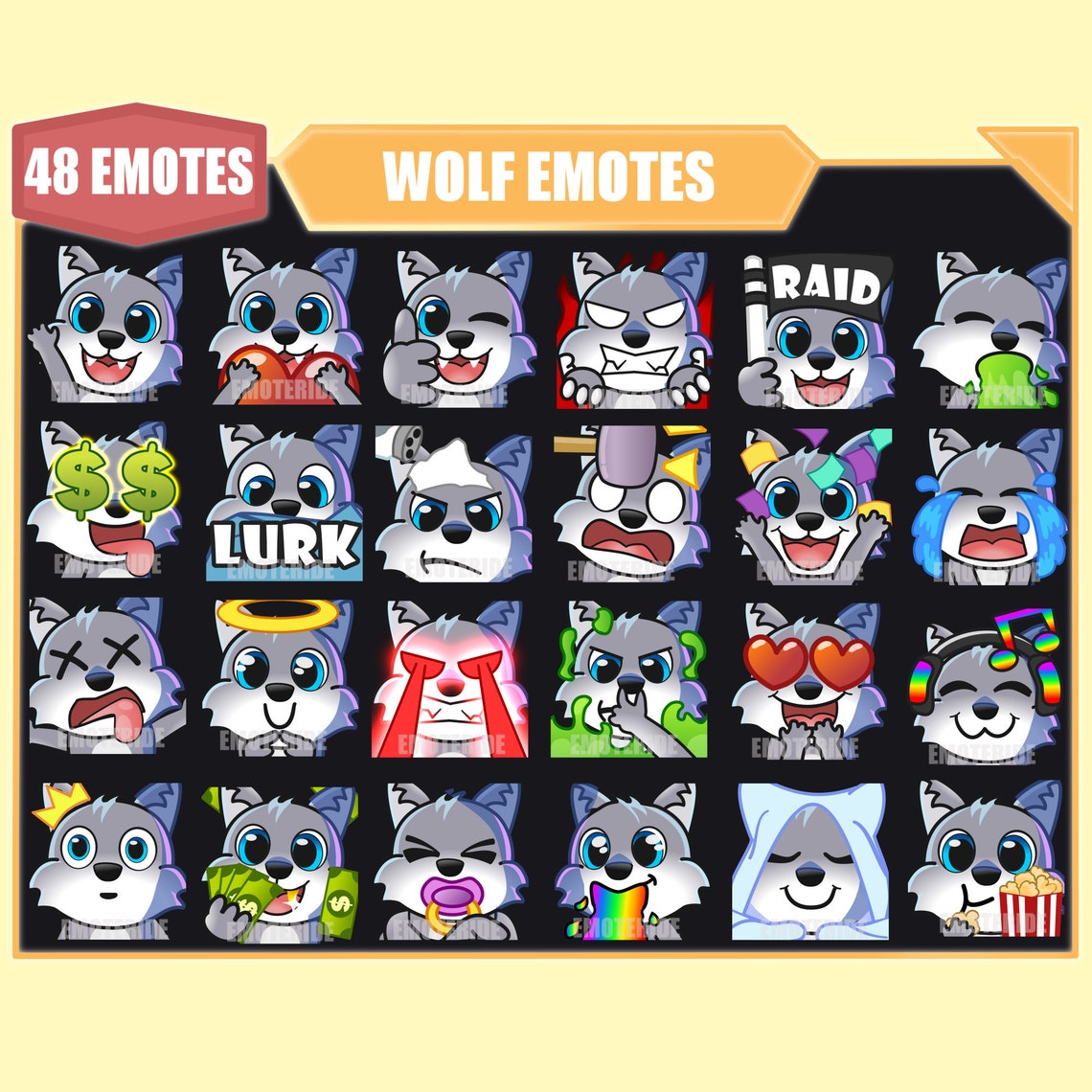 GRAY WOLF Emote Bundle for Twitch Youtube Emotes Discord - Etsy