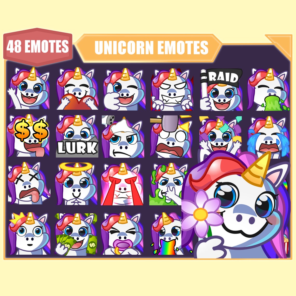 UNICORN Emote Bundle for Twitch Youtube Emotes Discord Emotes Streamer ...