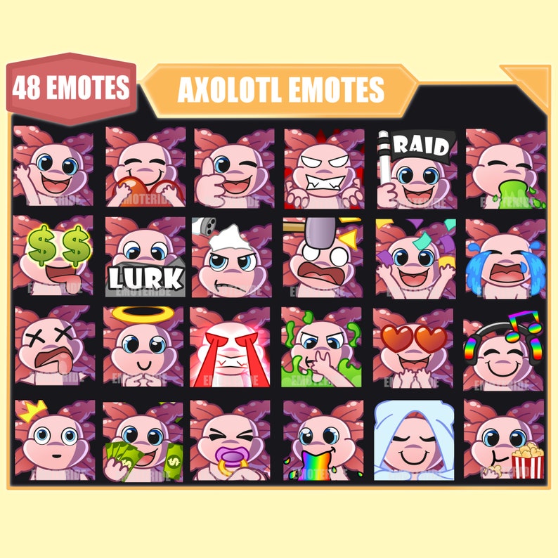 AXOLOTL Emote Bundle for Twitch Youtube Emotes Discord Emotes Streamer ...