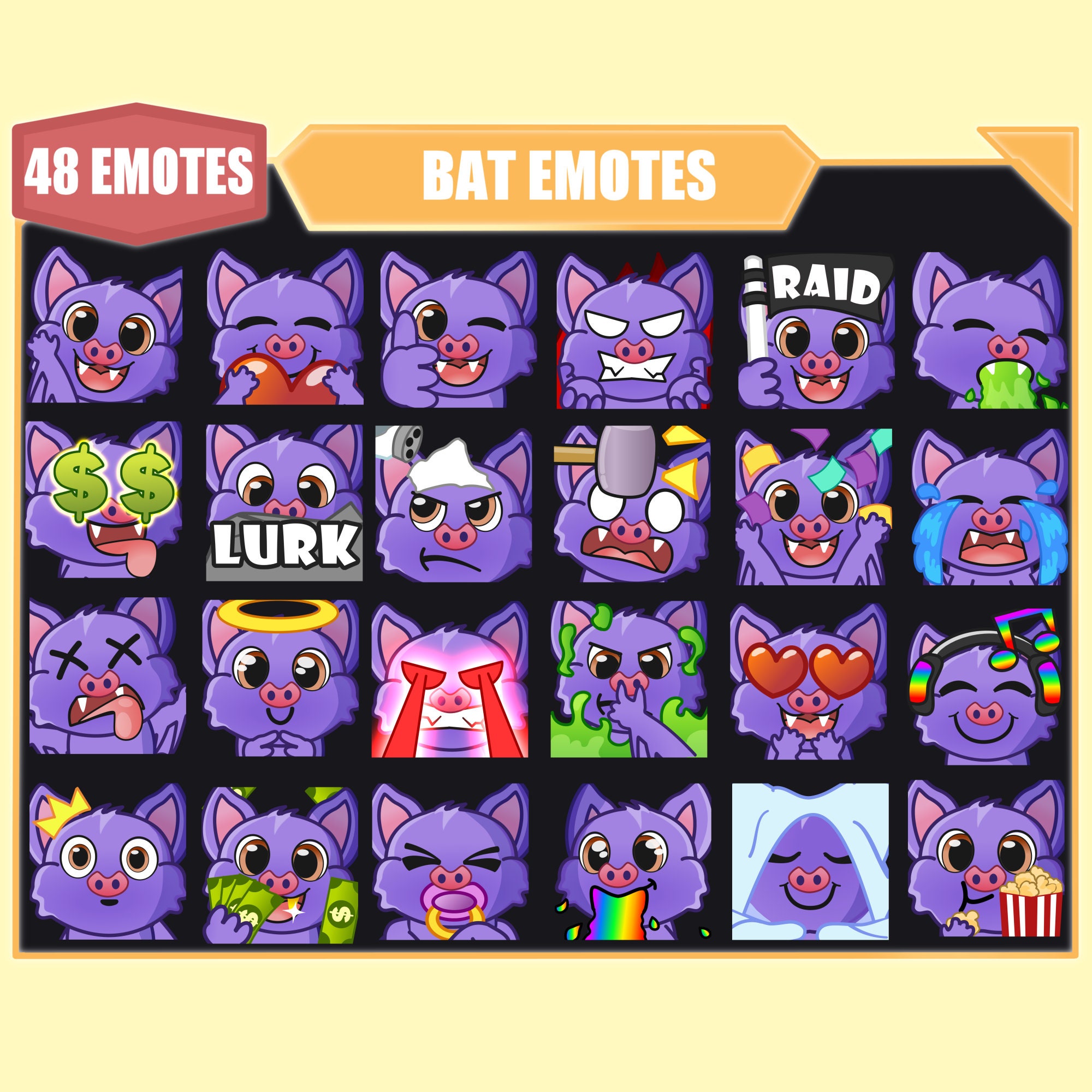 PURPLE BAT Emote Bundle for Twitch Youtube Emotes Discord - Etsy