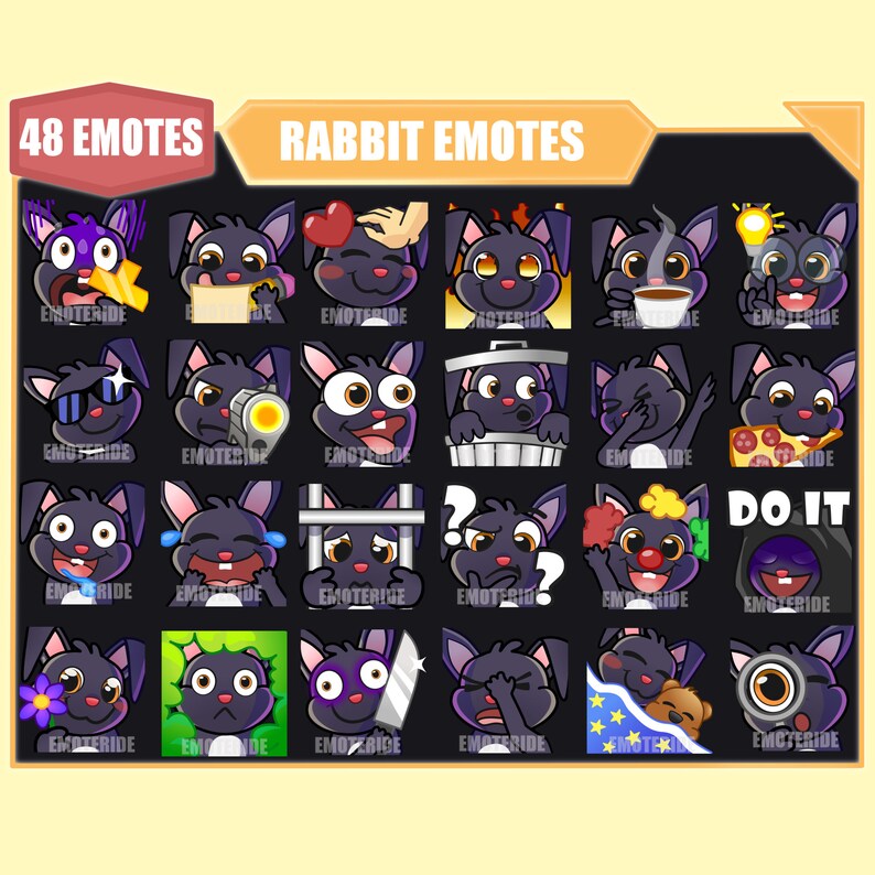 BLACK RABBIT BUNNY Emote Bundle for Twitch Youtube Emotes Discord ...