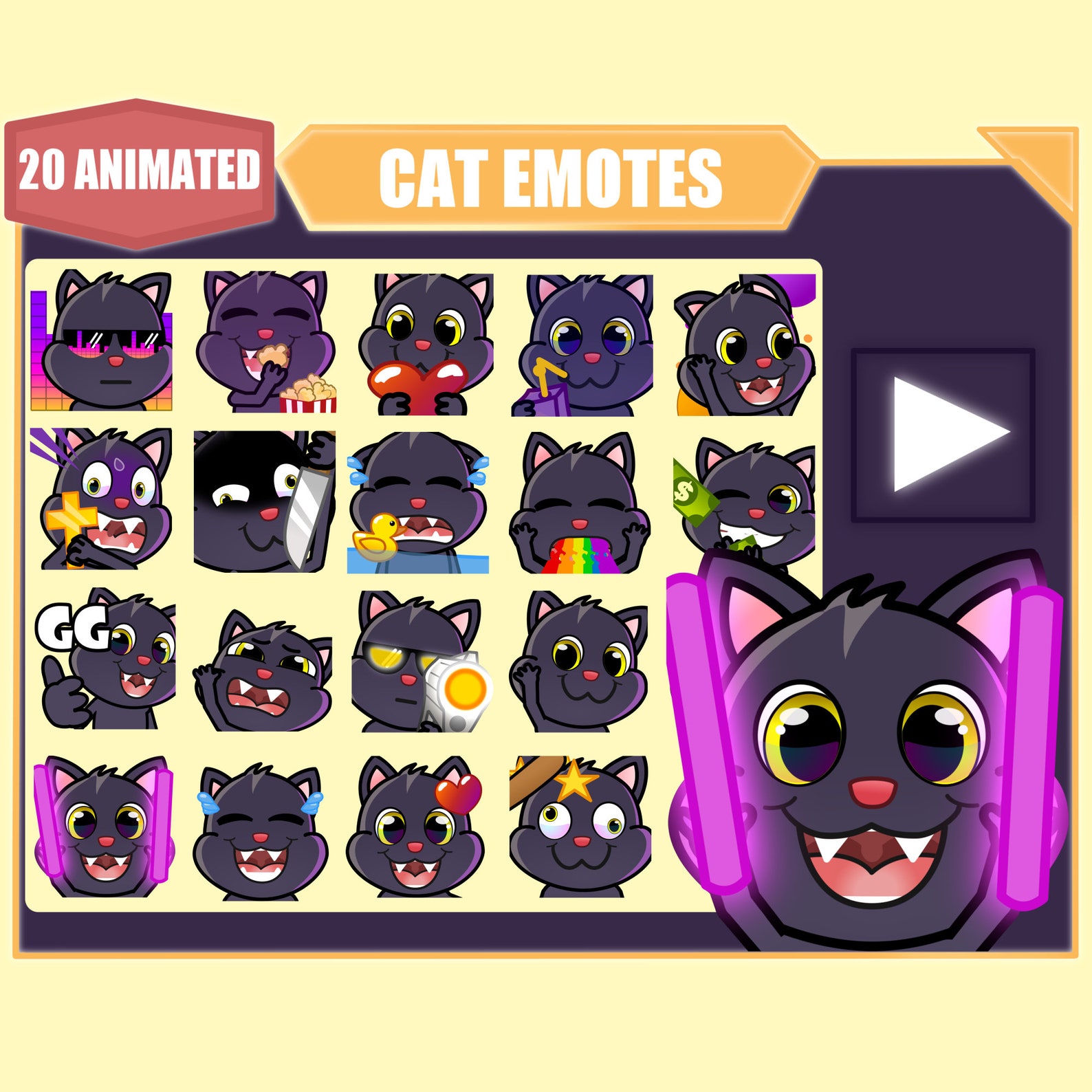 ANIMATED Black Cat Emote Bundle for Twitch Youtube Emotes Discord ...