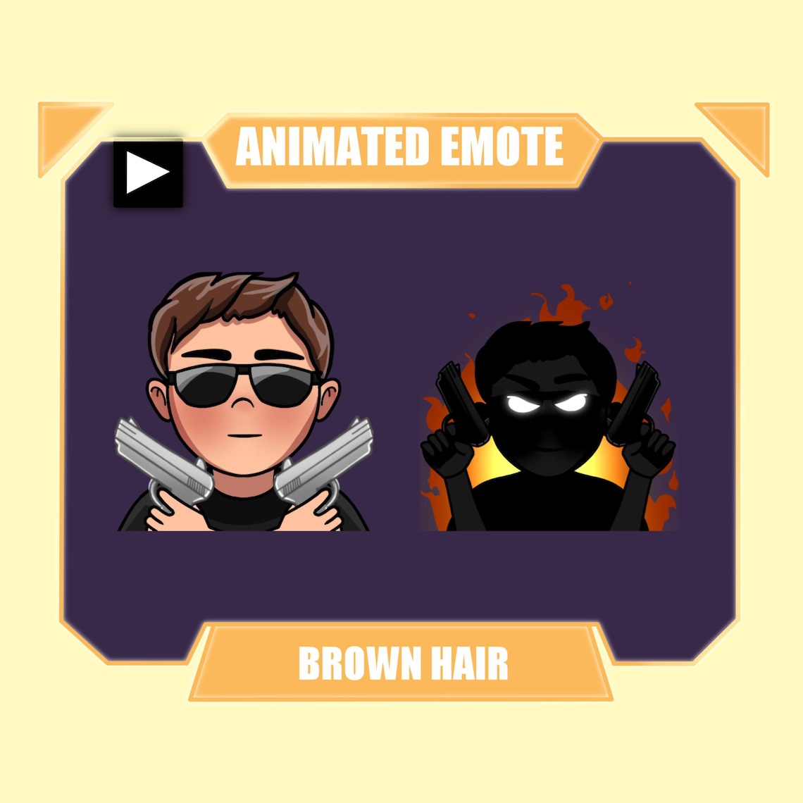 Animated Gun Emote for Twitch Discord Youtube Cool Guy With Guns Brown ...
