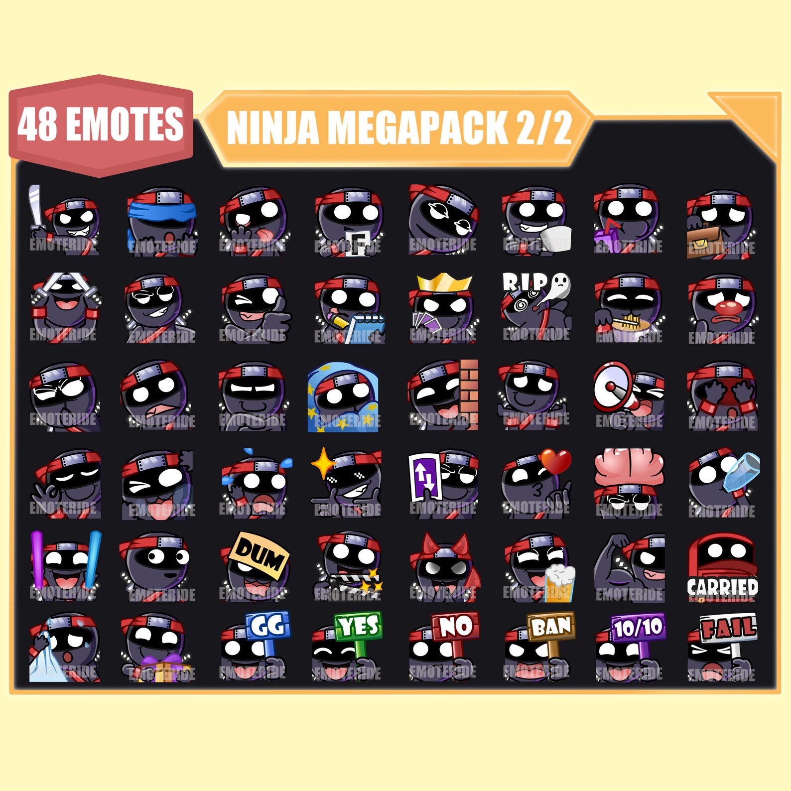 Black Ninja Emote Bundle 2 for Twitch Youtube Emotes Discord Emotes ...