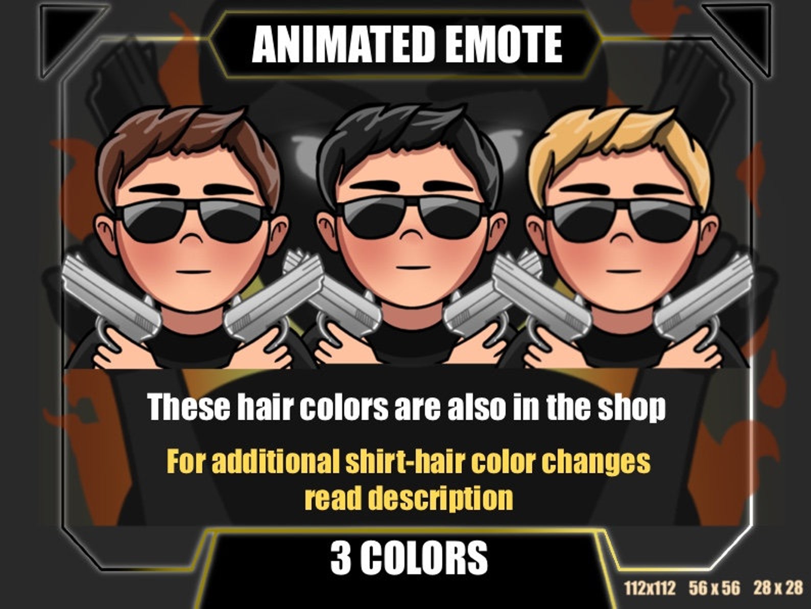 Animated Gun Emote for Twitch Discord Youtube Cool Guy With Guns Brown ...