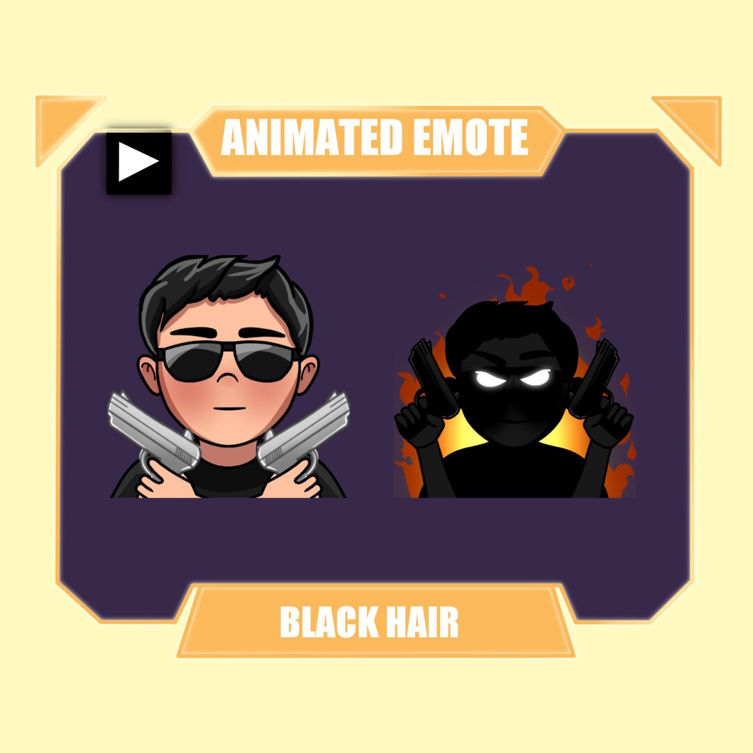 Animated Emote for Twitch Discord Youtube Cool Guy Black Hair With Guns ...