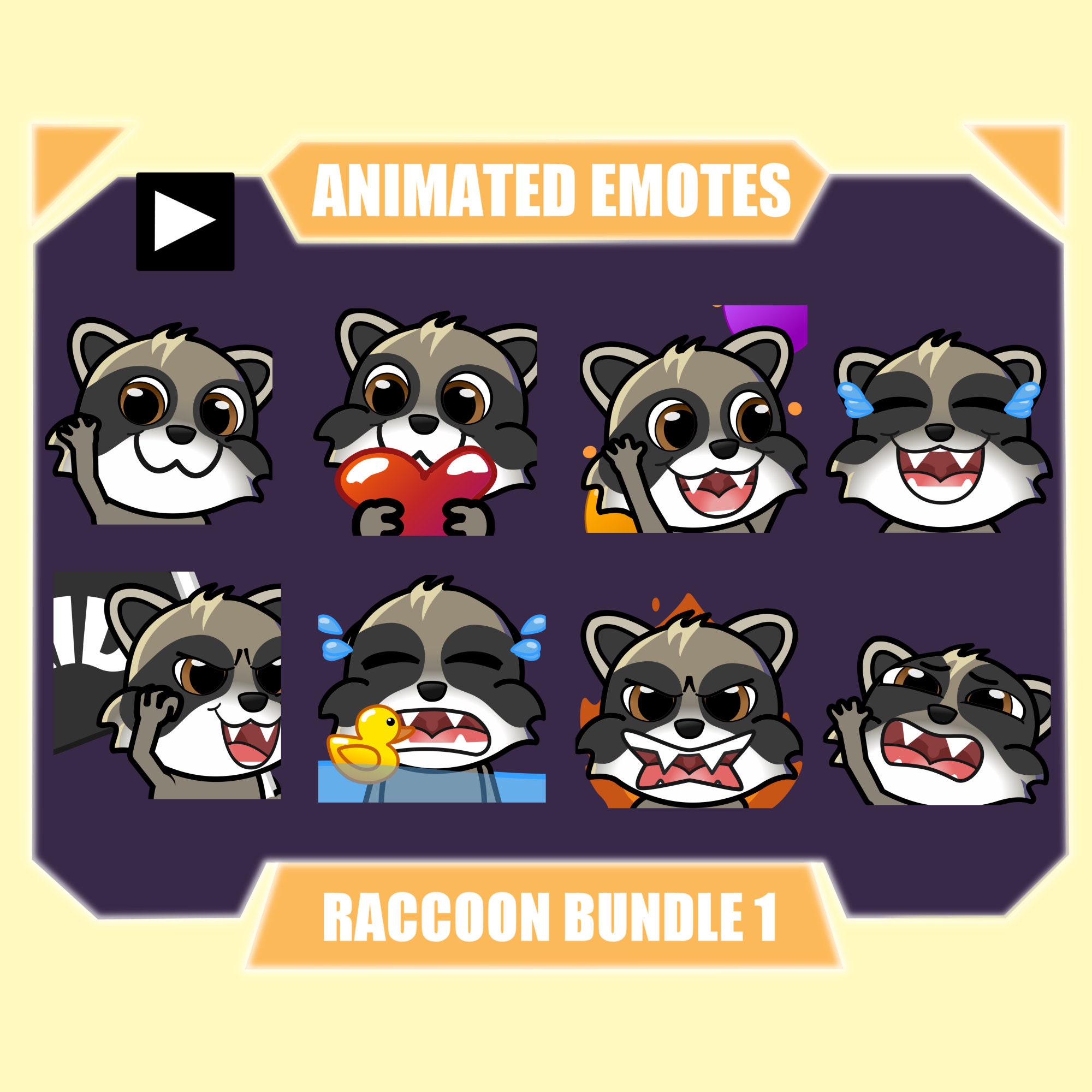 RACCOON ANIMATED Emote Pack for Twitch Youtube Emotes - Etsy