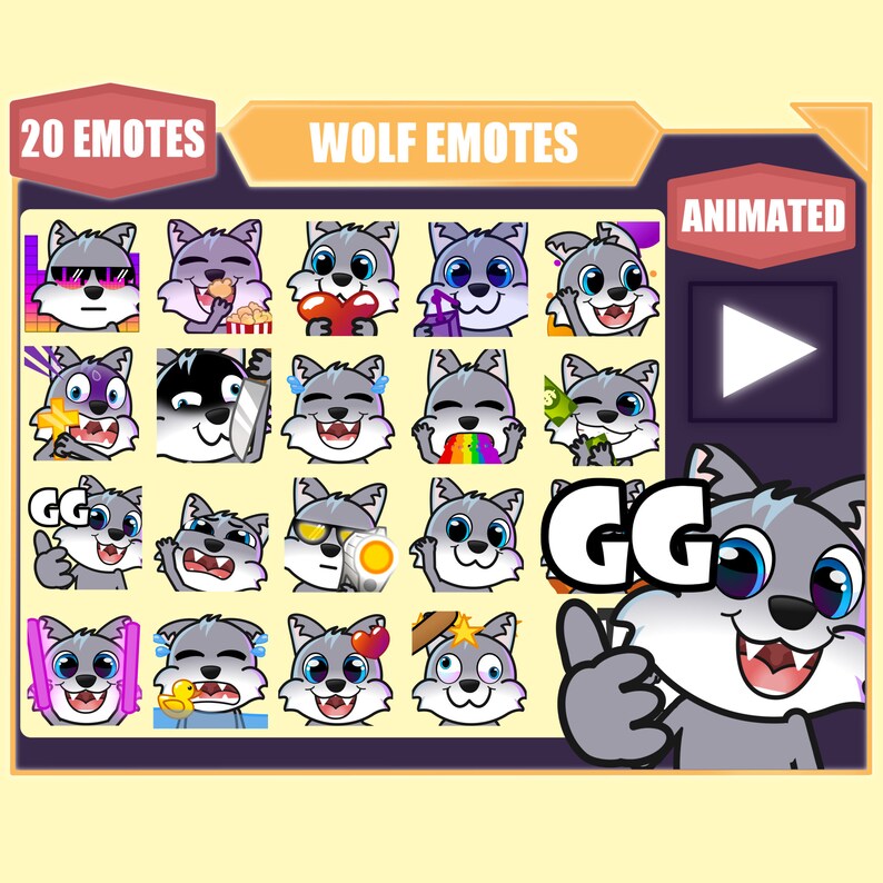 ANIMATED Gray Wolf Emote Bundle for Twitch Youtube Emotes - Etsy
