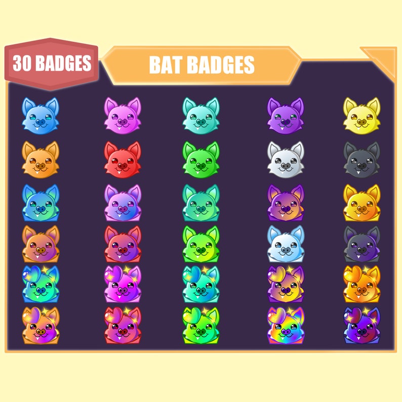 30 Bat Bit Badges for Twitch | Colorful Cute Bat Sub Badges - Etsy