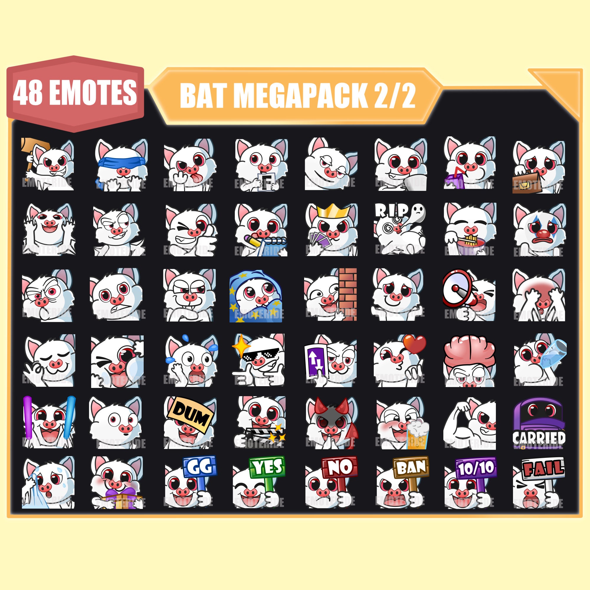 WHITE BAT Emote Bundle for Twitch 2 | Kick Emotes | Youtube Emotes ...