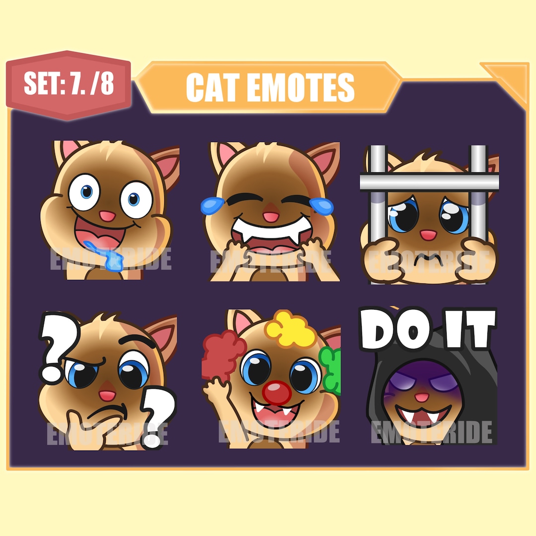 Siamese Cat Twitch Emote Pack 7 Derp, Lol, in Prison, Thinking, Clown ...
