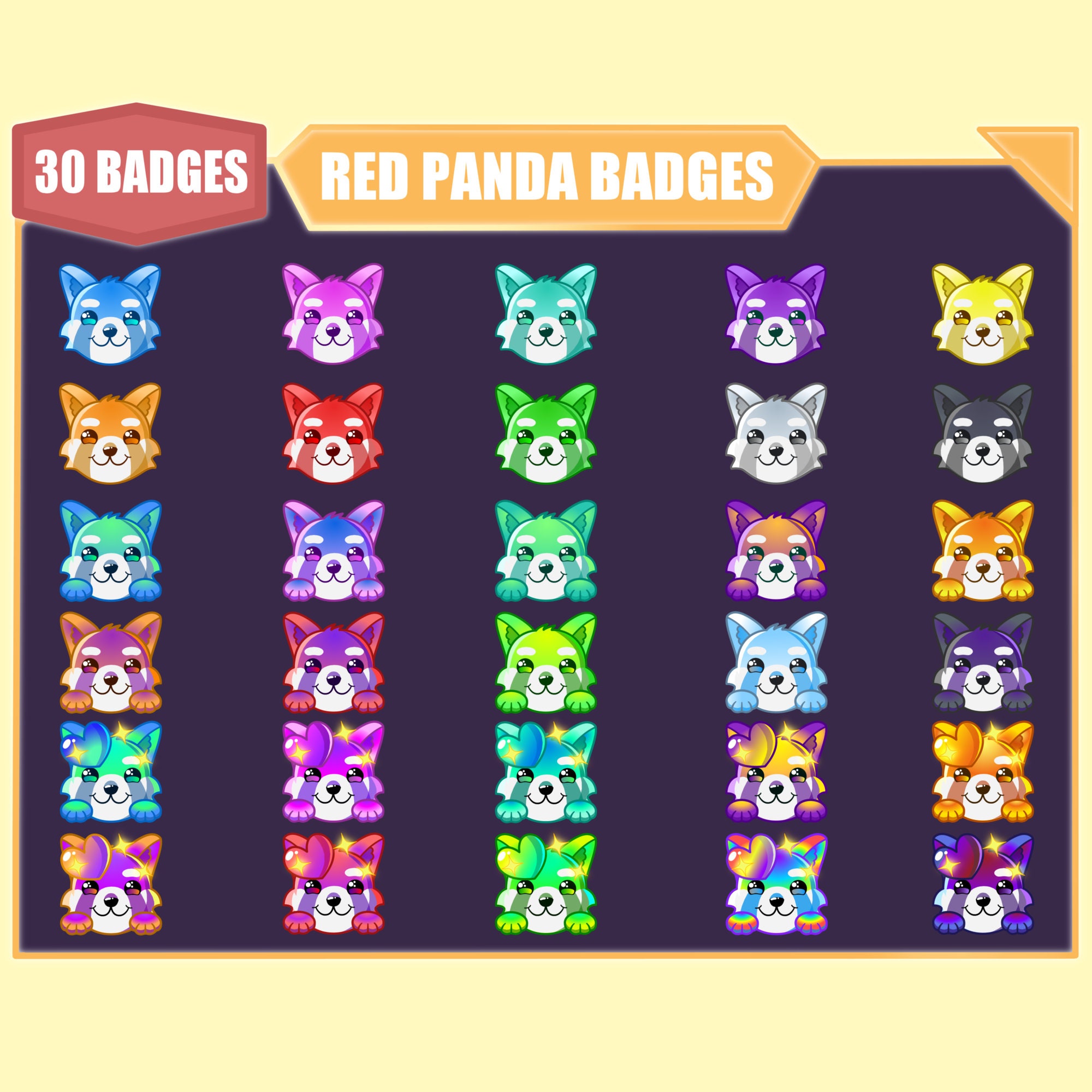 30 Red Panda Bit Badges for Twitch Colorful Cute Red Panda Sub Badges ...