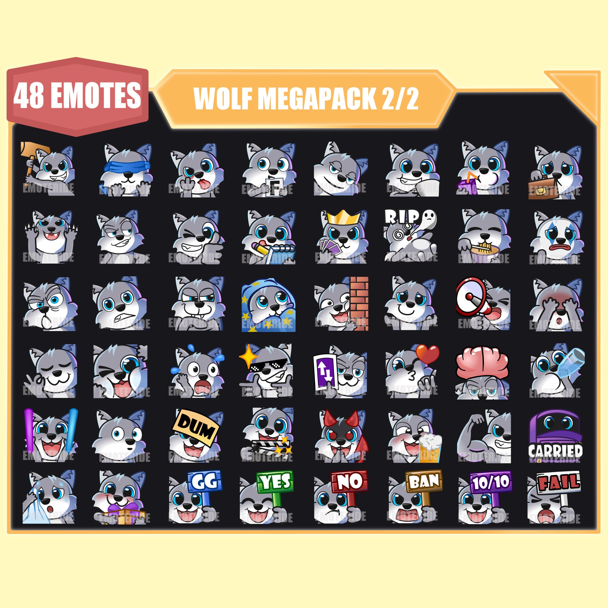 GRAY WOLF Emote Bundle 2 for Twitch Kick Youtube Emotes Discord Emotes ...