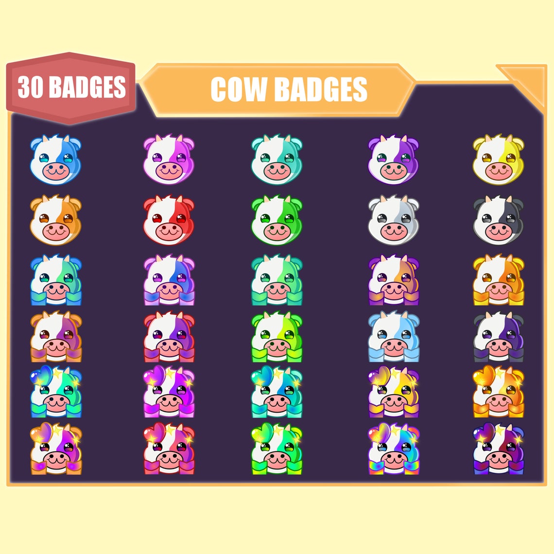 30 Cow Bit Badges for Twitch | Cute Colorful Cow Sub Badges - Etsy