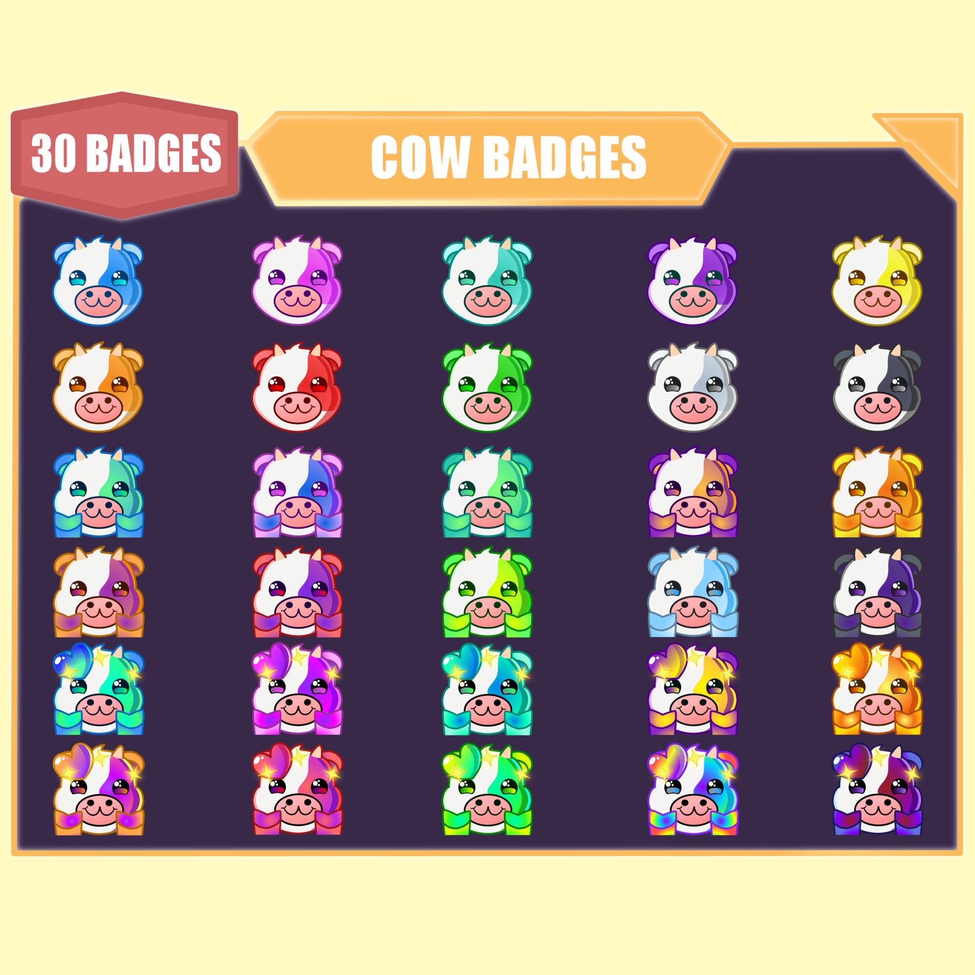 30 Cow Bit Badges for Twitch | Cute Colorful Cow Sub Badges - Etsy