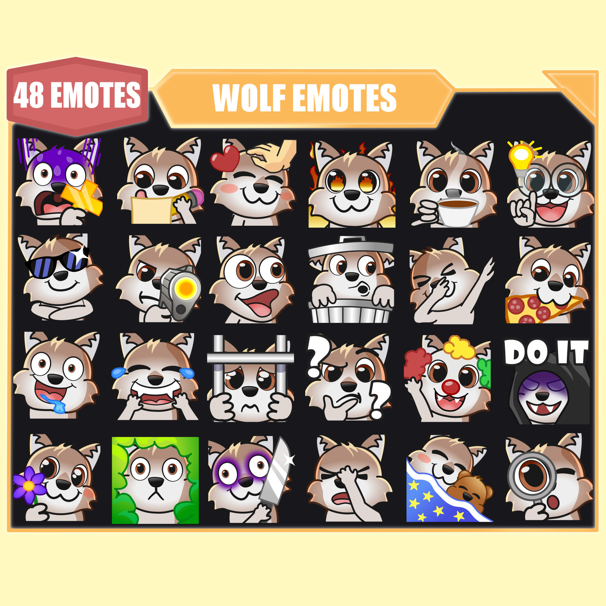 WHITE-BROWN WOLF Emote Bundle for Twitch Youtube Emotes - Etsy