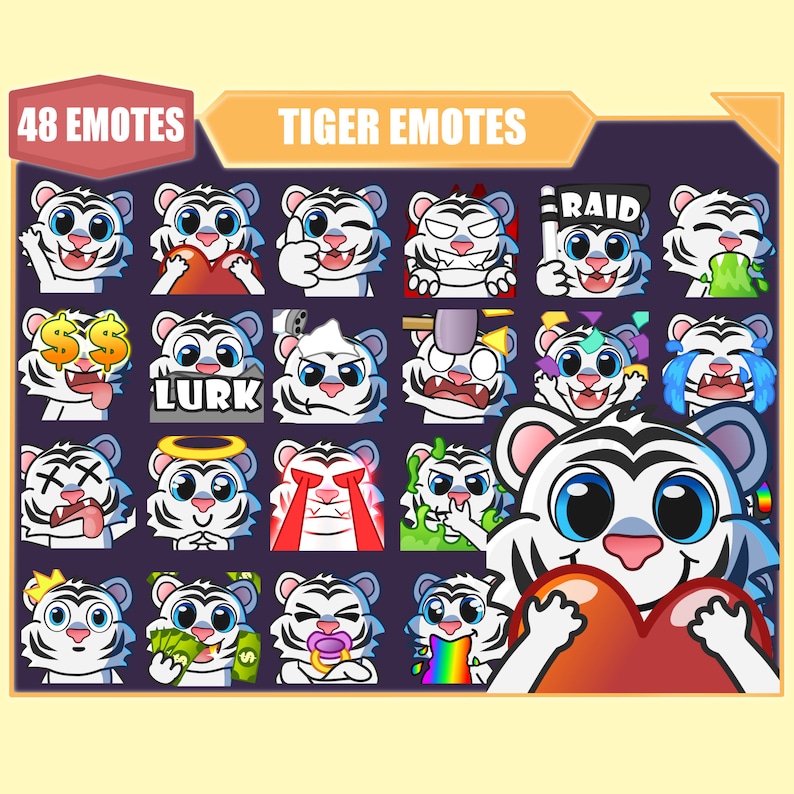 WHITE TIGER Emote Bundle for Twitch Youtube Emotes Discord - Etsy