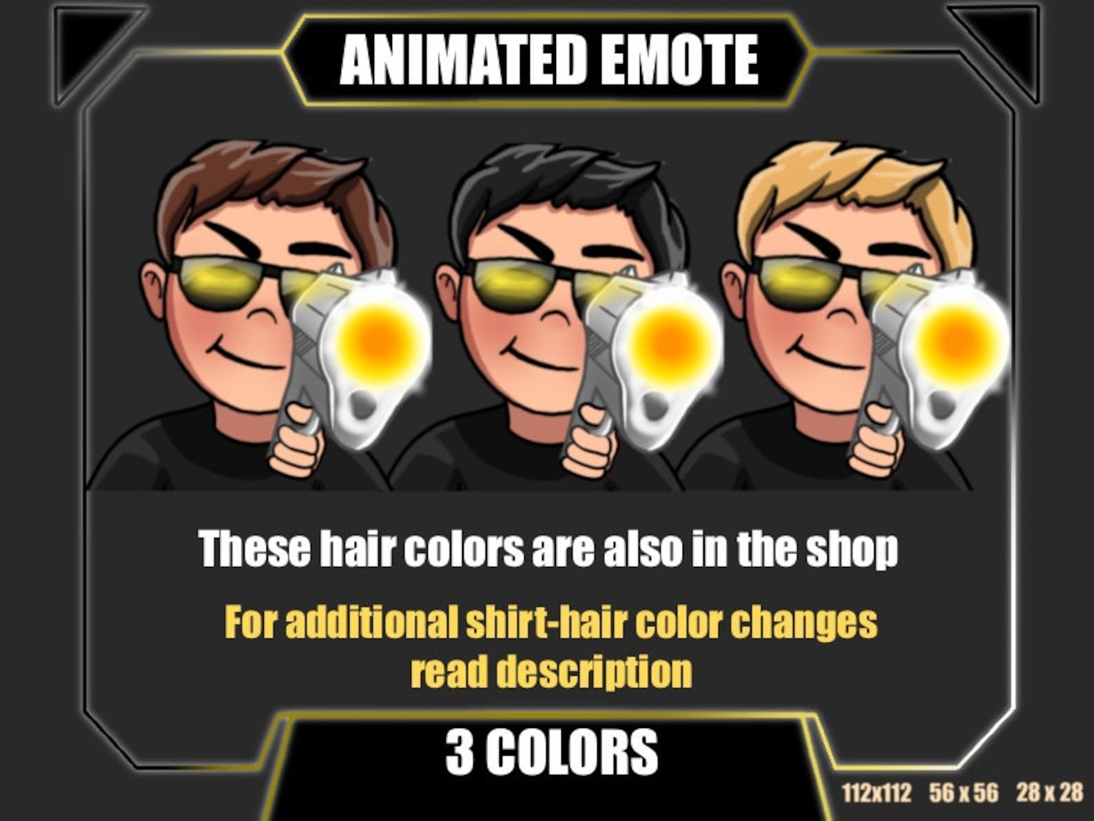 Animated Twitch Emote | Cool Guy With Gun Brown Hair | Shooter Emote ...