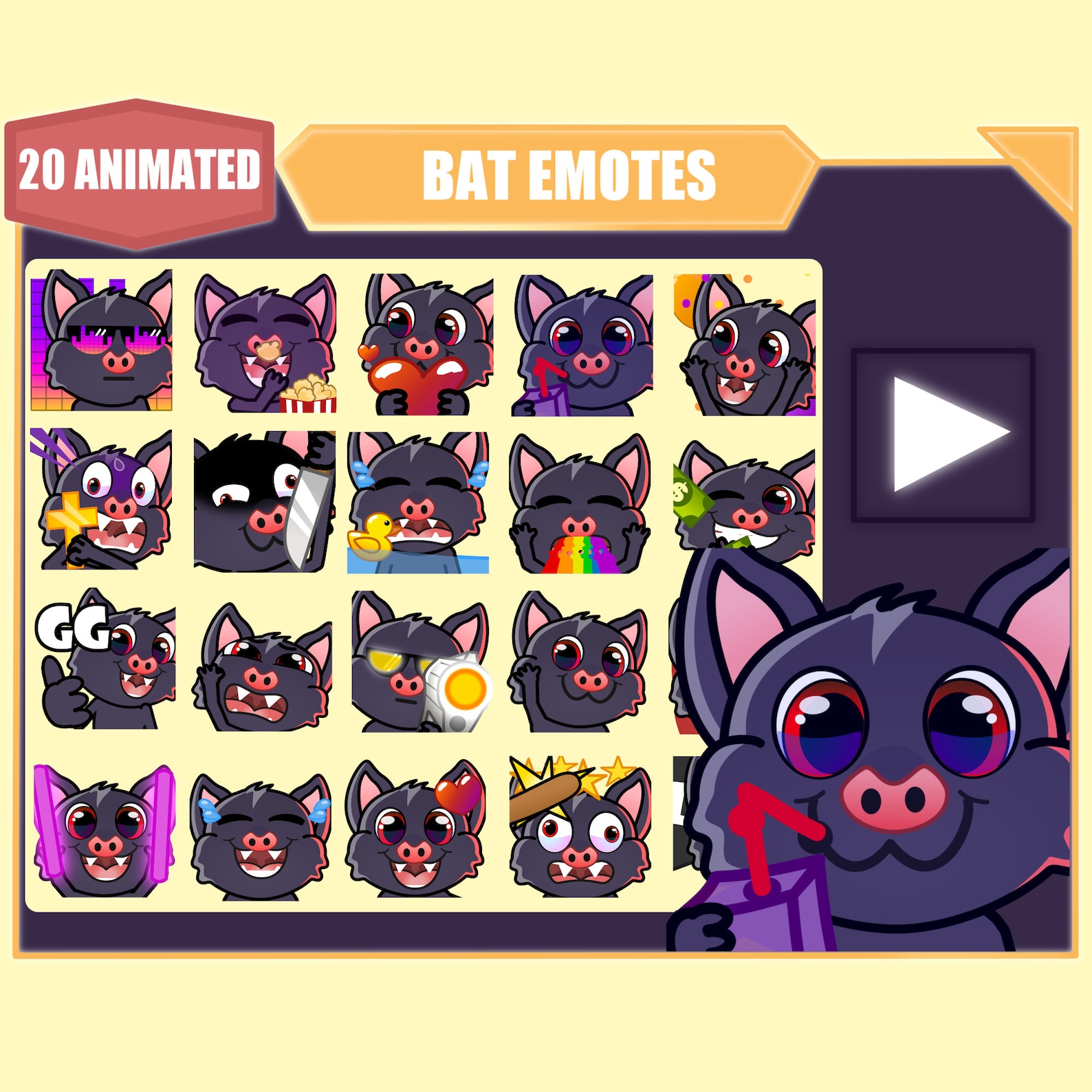 ANIMATED Black Bat Emote Bundle for Twitch Youtube Emotes Discord ...