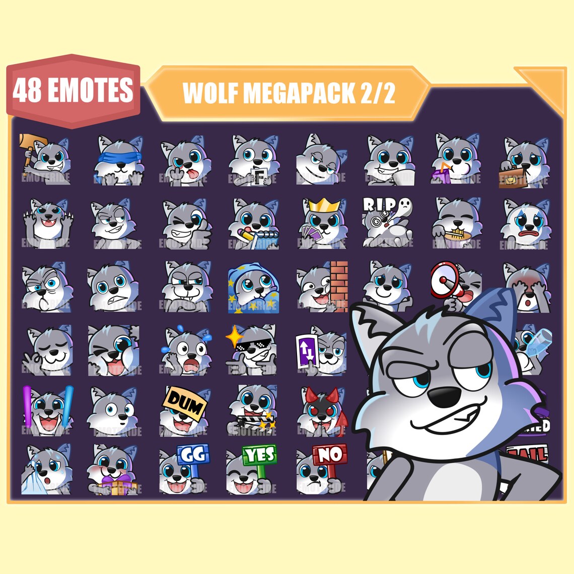 GRAY WOLF Emote Bundle 2 for Twitch | Kick | Youtube Emotes | Discord ...