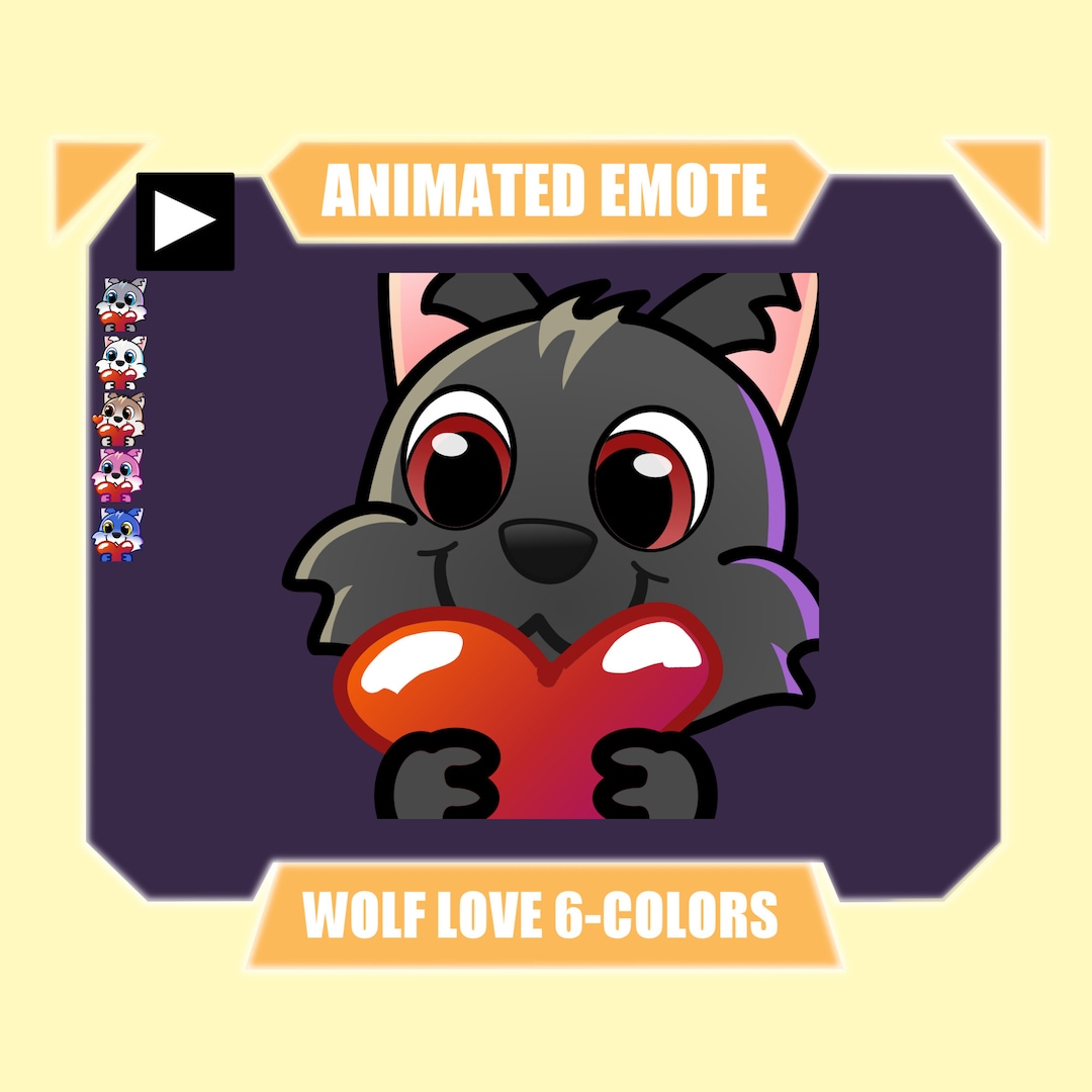 ANIMATED Wolf Holding Heart Emote for Twitch Discord Youtube | Cute ...
