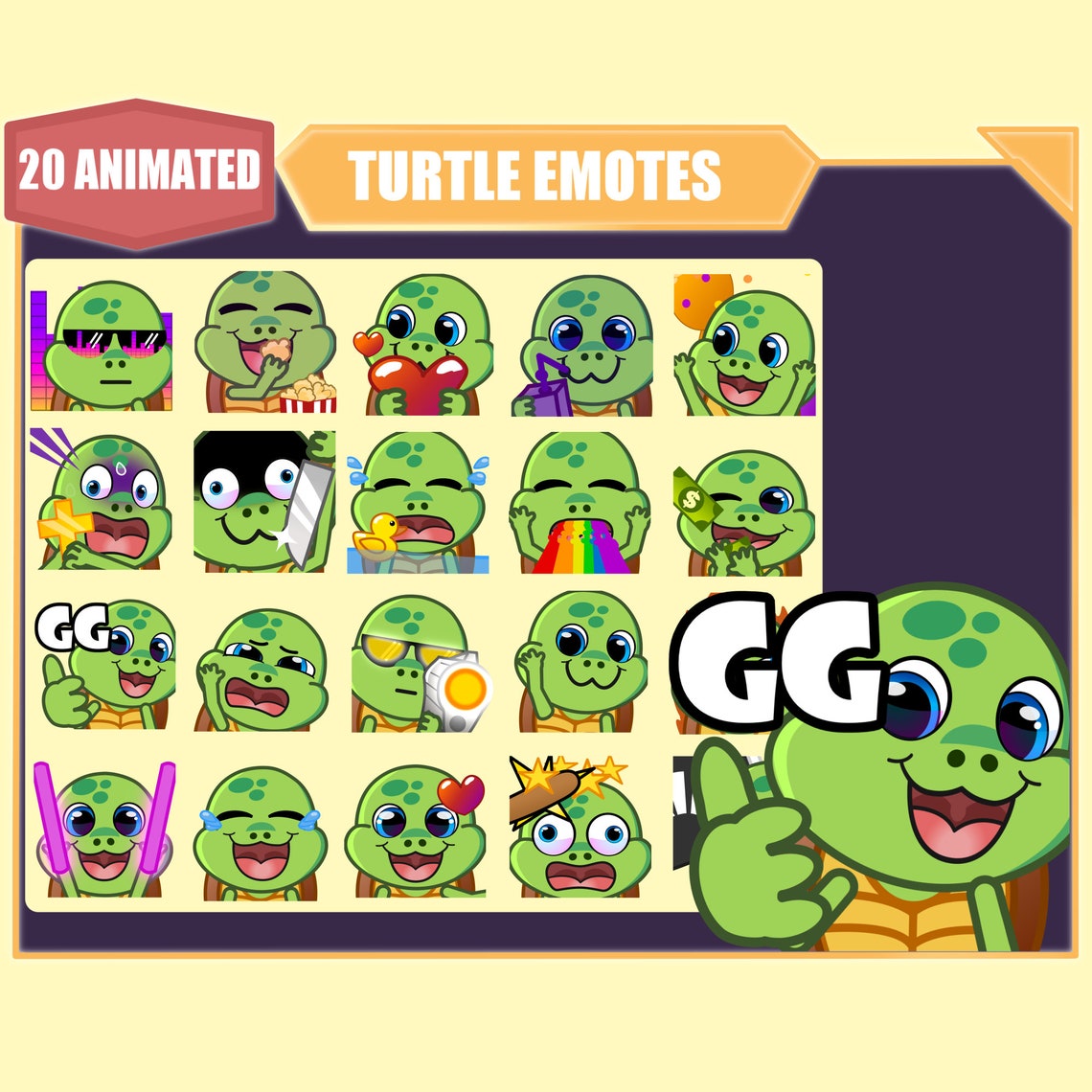 ANIMATED Turtle Emote Bundle for Twitch | Youtube Emotes | Discord ...