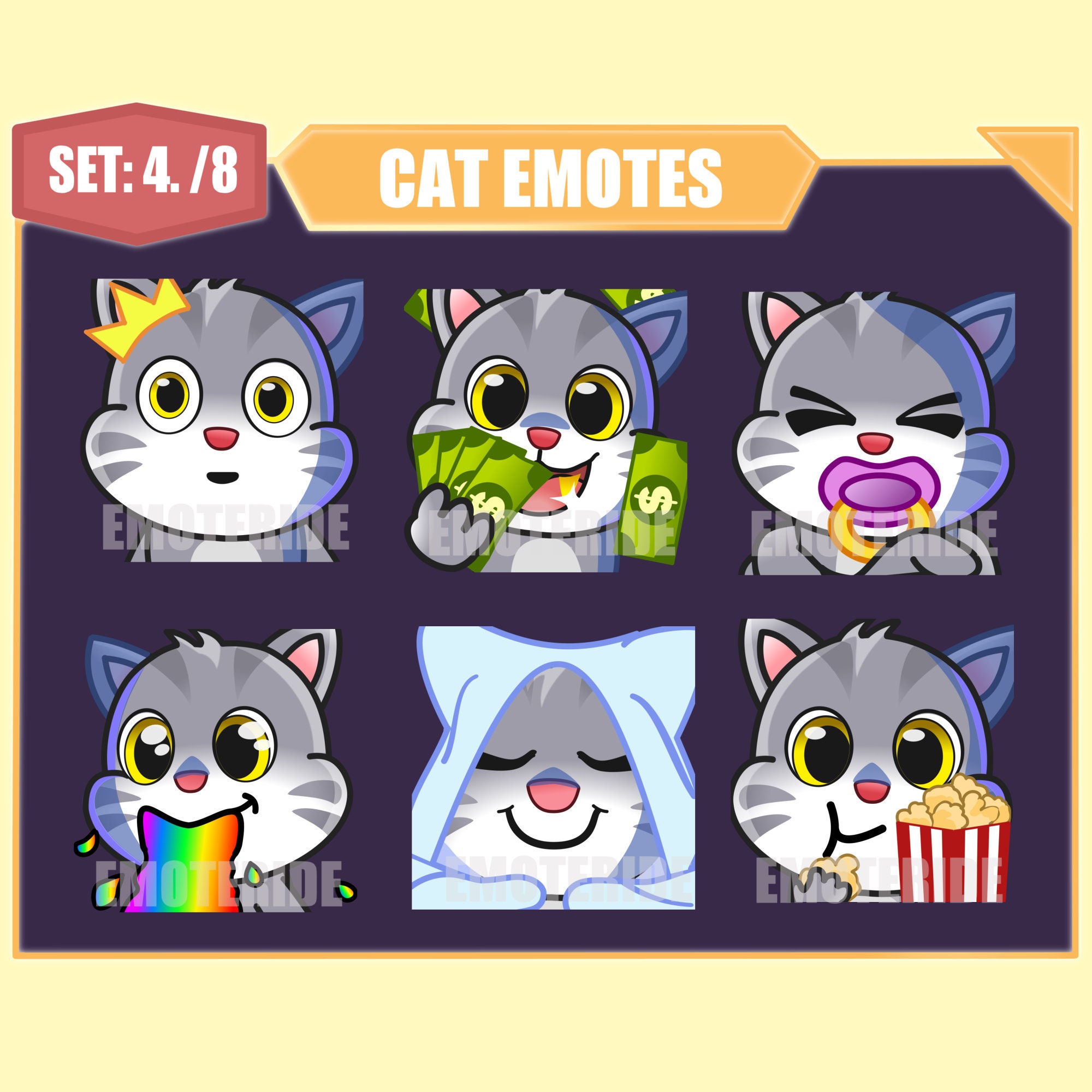 Gray Tabby Cat Twitch Emote Pack 4 Shocked Money Rain - Etsy